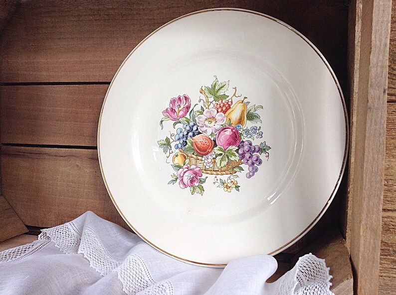 Bakerite by Harker Gold Rimmed Plate Fruit and Flowers - Etsy