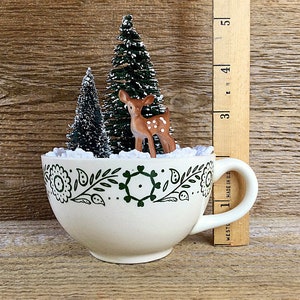Christmas Tabletop, Woodland Winter Scene in Vintage Teacup - Etsy