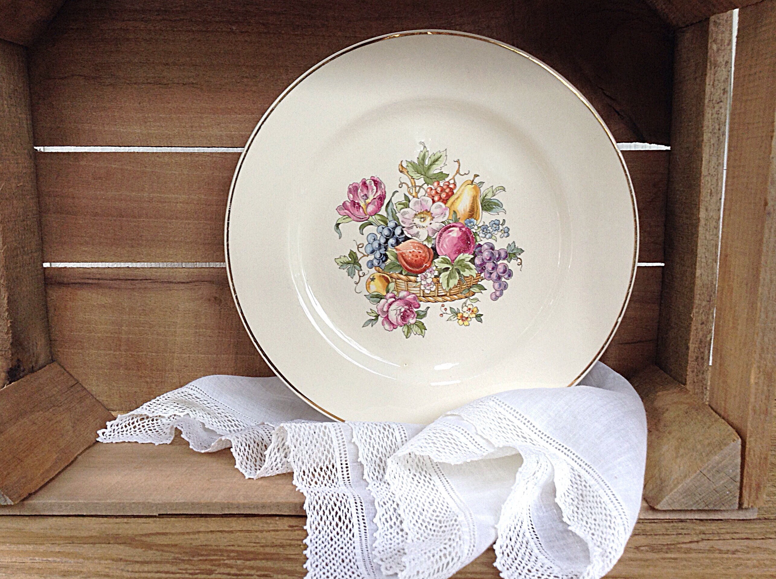 Bakerite by Harker, Gold Rimmed Plate, Fruit and Flowers, Lovelace ...