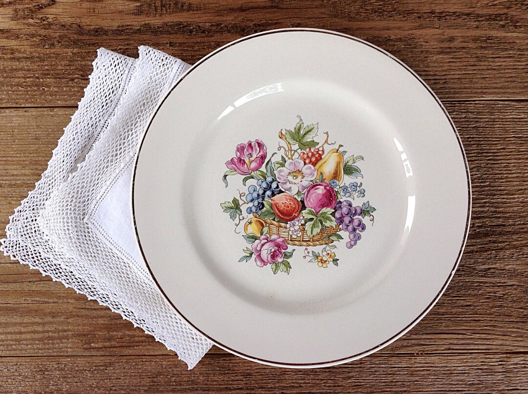 Bakerite by Harker, Gold Rimmed Plate, Fruit and Flowers, Lovelace ...