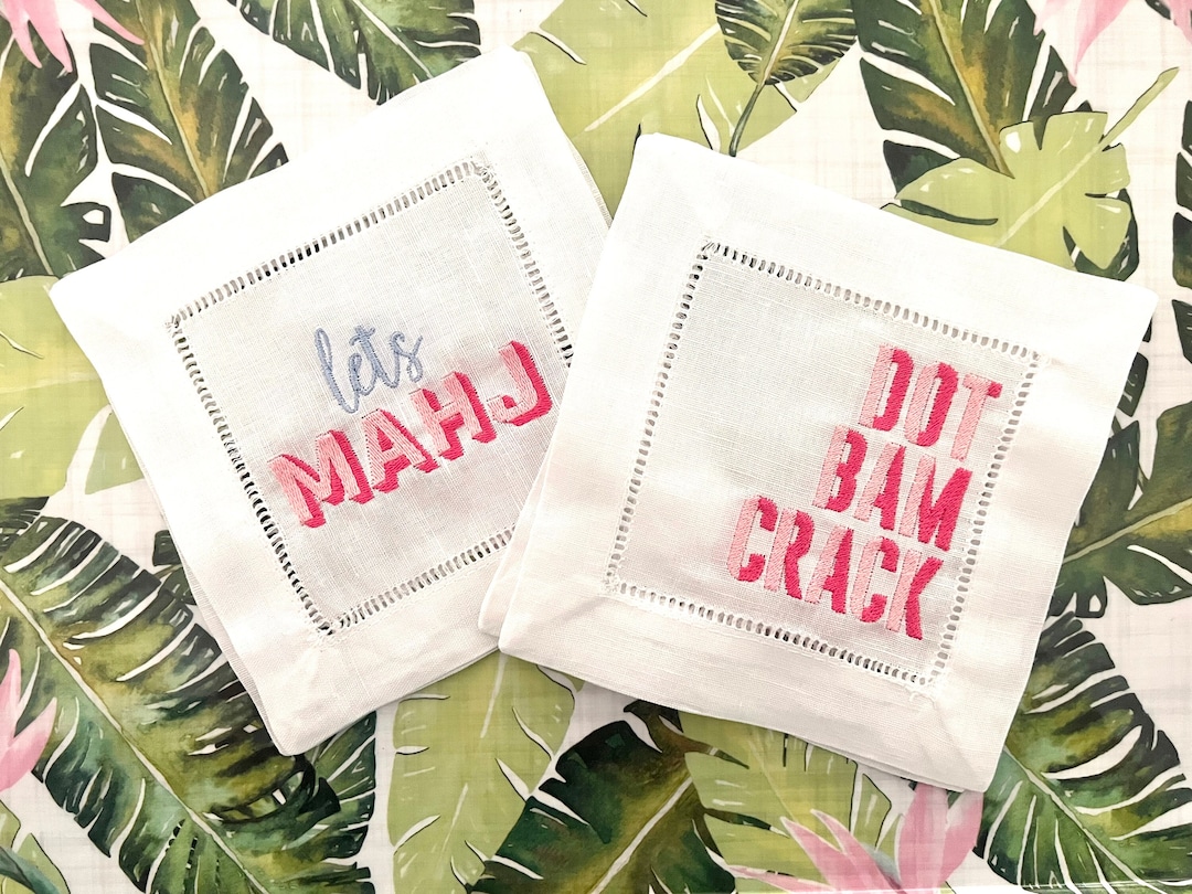 Mahjong Cocktail Napkins, Mahj Themed, Linen, Dot, Bam, Crack, Lets ...