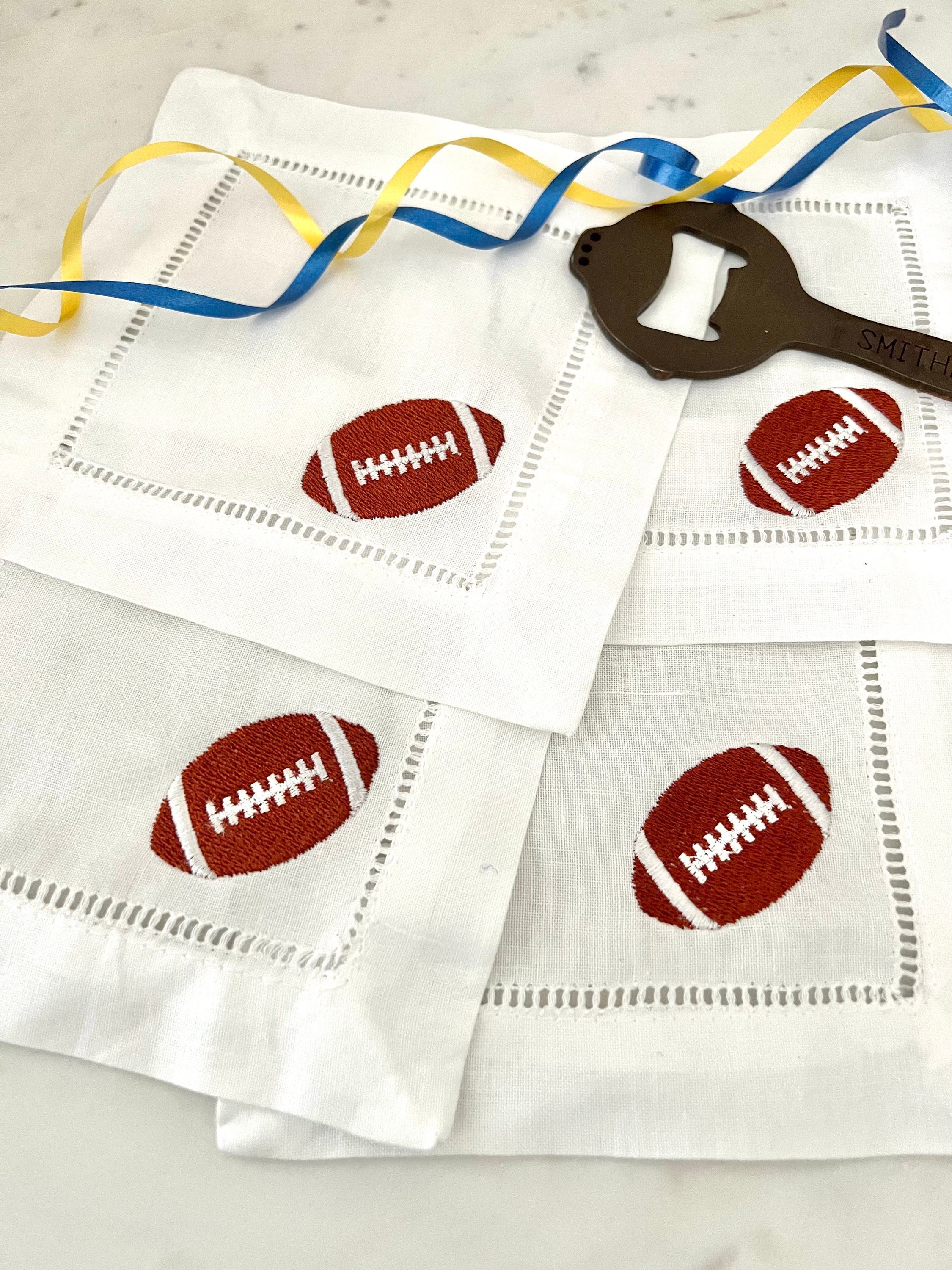 Football Cocktail Napkins, Linen, Fall Decor, Bar Cart Decorations ...