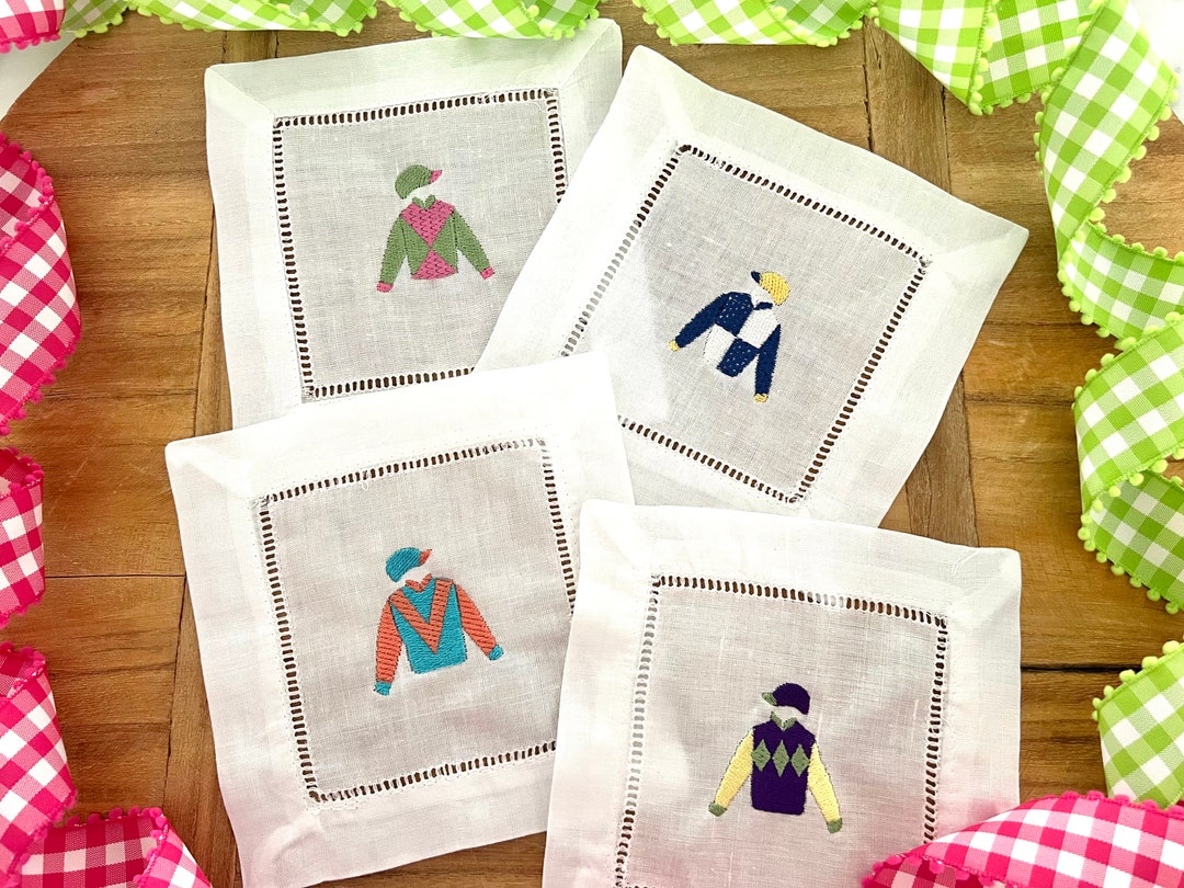 Kentucky Derby Theme Linen Cocktail Napkins, Horse Race, Jockey ...