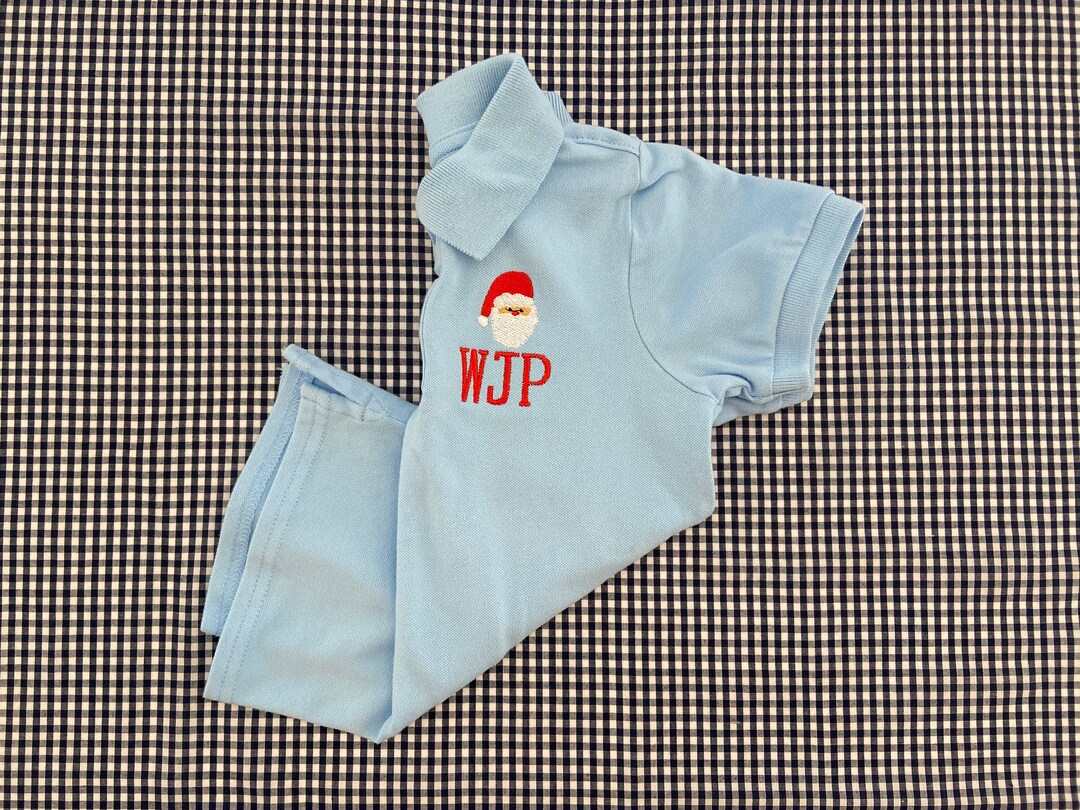 Monogrammed Santa Light Blue Collar Shirt, Christmas Collection ...