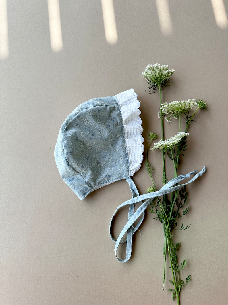 White / Floral Blue Baby Bonnet / Hat / Infant Hat - Etsy