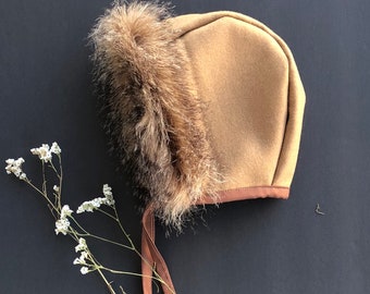 Gorgeous 1960s Girls' Long Pile Lamb Fur Winter Bonnet Hat With Fur Pom ...