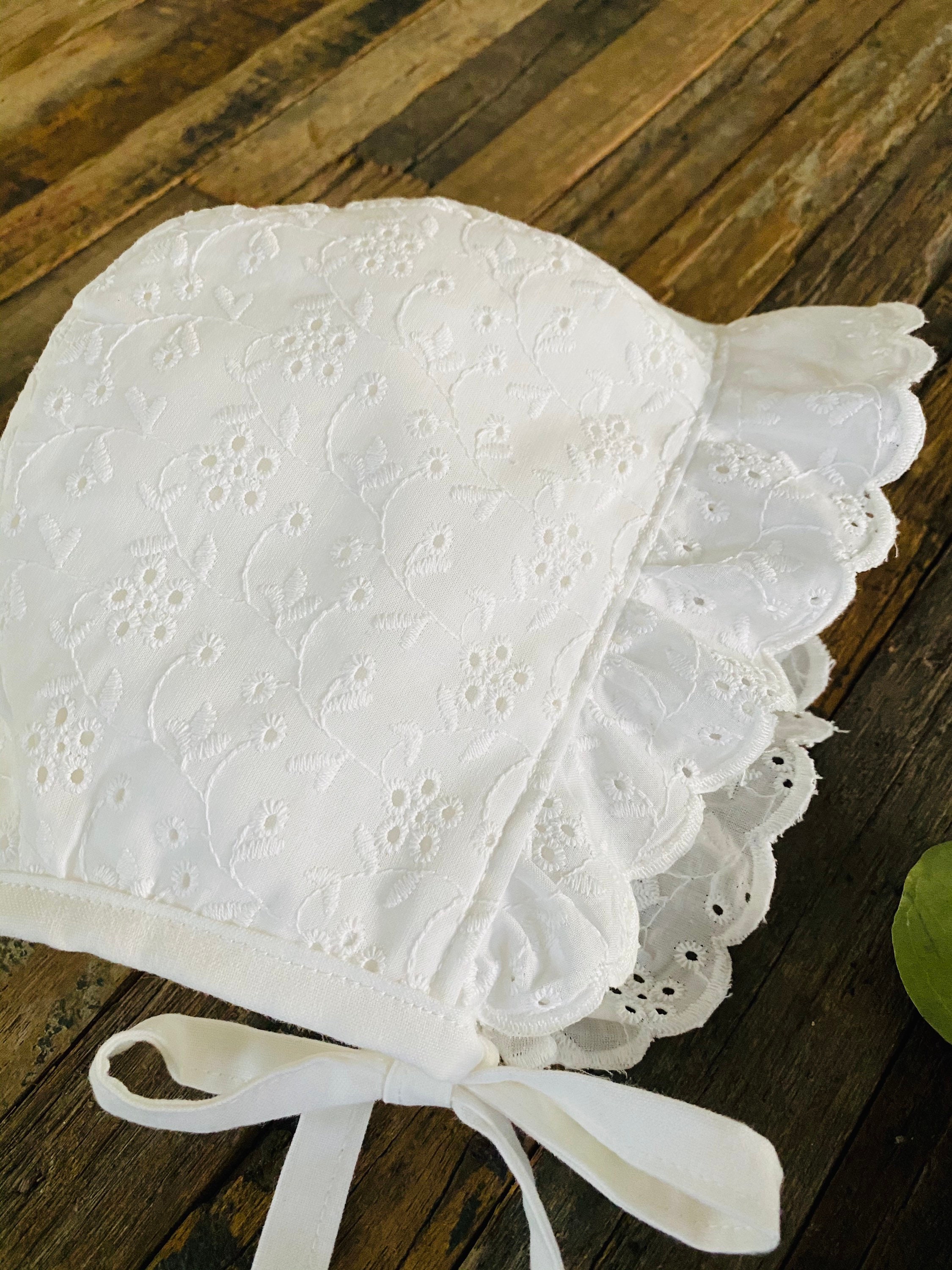 White Eyelet Baby Bonnet / Hat / Infant Hat. - Etsy