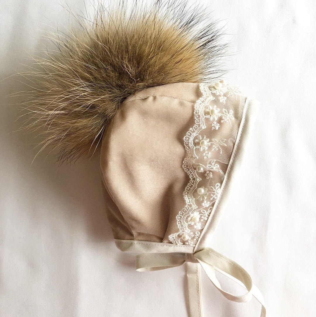 Beige- Velvet Baby Bonnet - Etsy