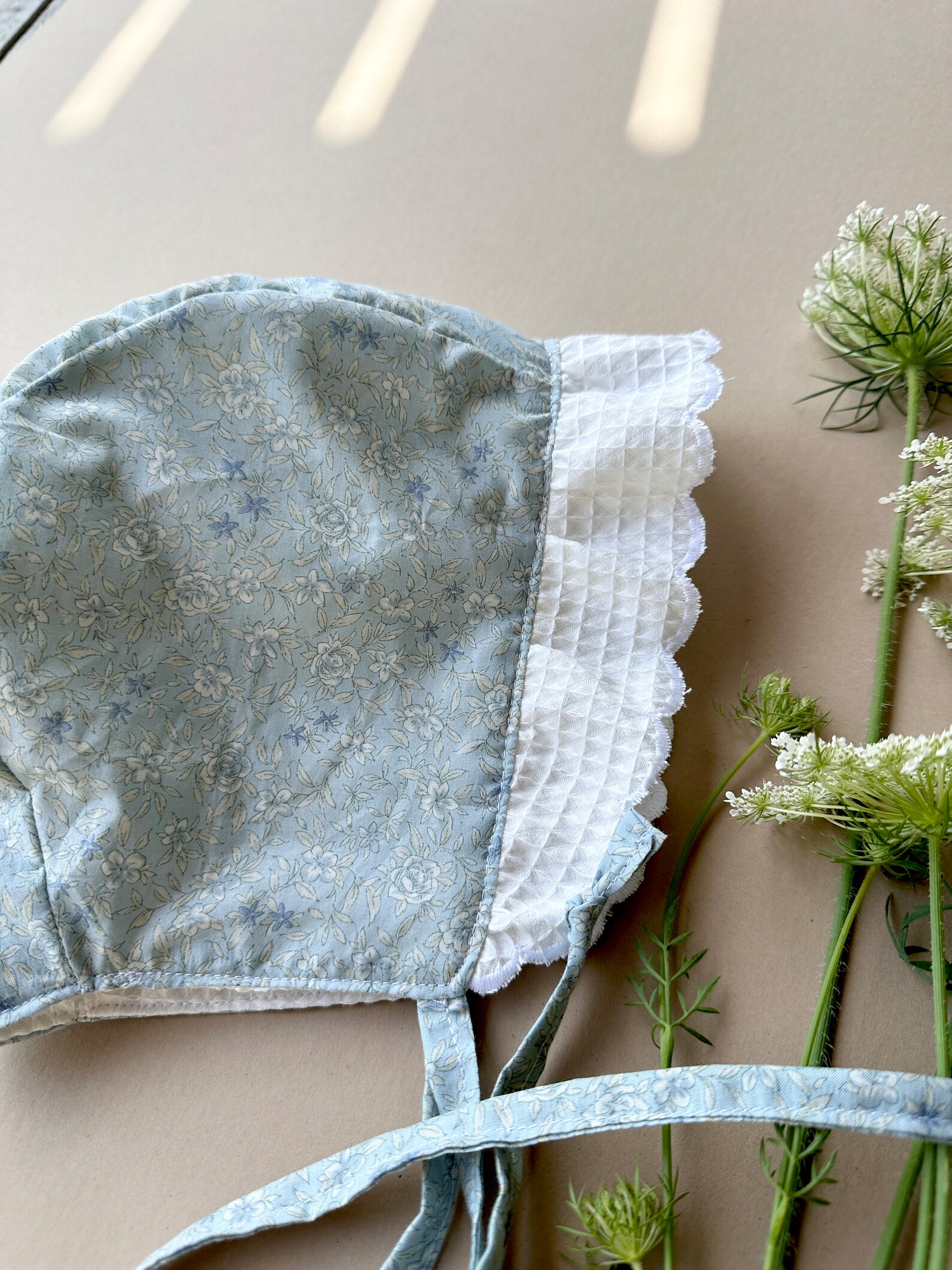 White / Floral Blue Baby Bonnet / Hat / Infant Hat - Etsy