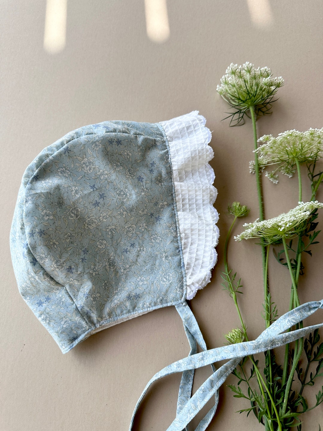 White / Floral Blue Baby Bonnet / Hat / Infant Hat - Etsy