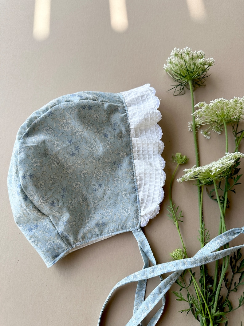 White / Floral Blue Baby Bonnet / Hat / Infant Hat - Etsy