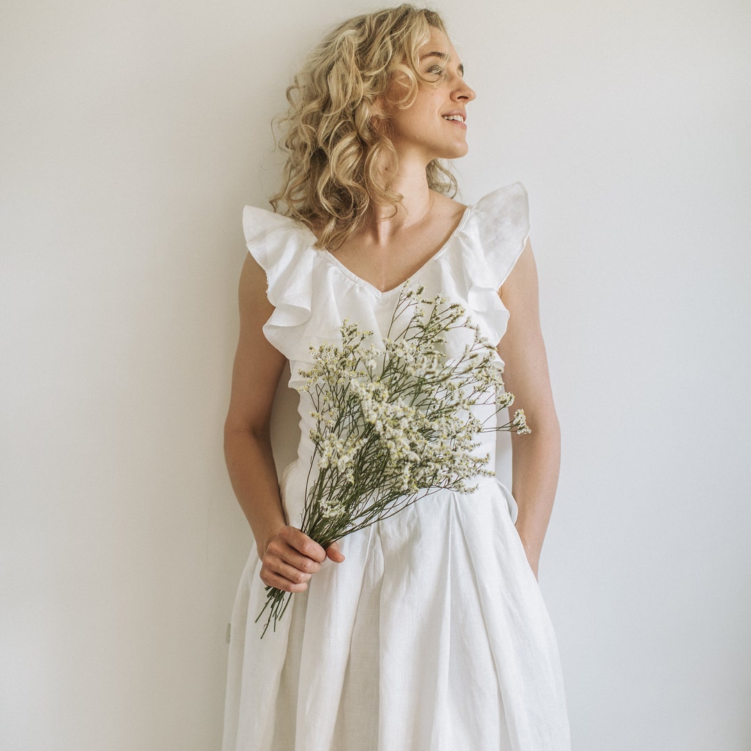 Ethereal Linen A-line Wedding Dress: Bohemian Forest Goddess Gown for ...