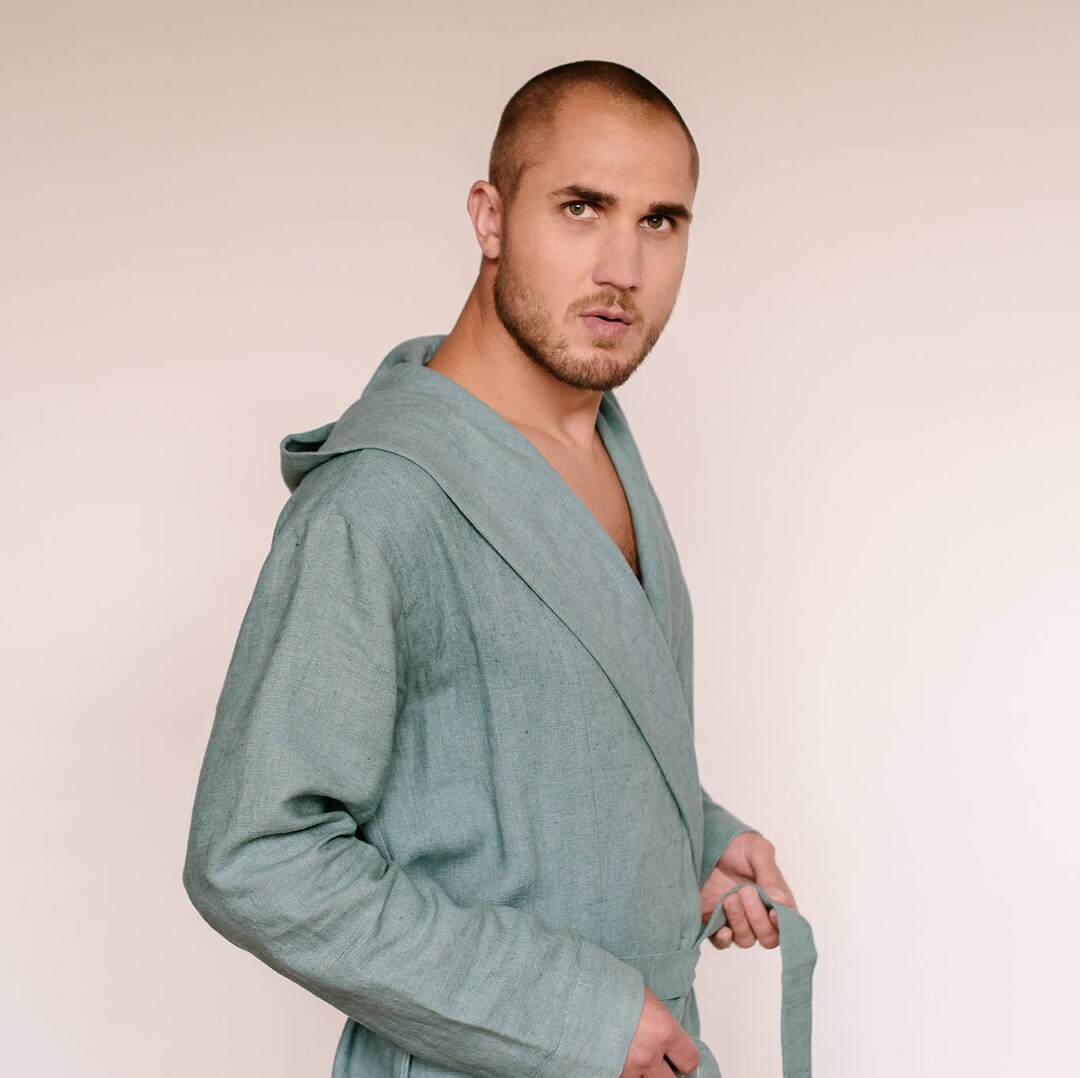 Linen Robe, Linen Nightgown, Linen Bathrobe, Hooded Robe, Mens Linen ...