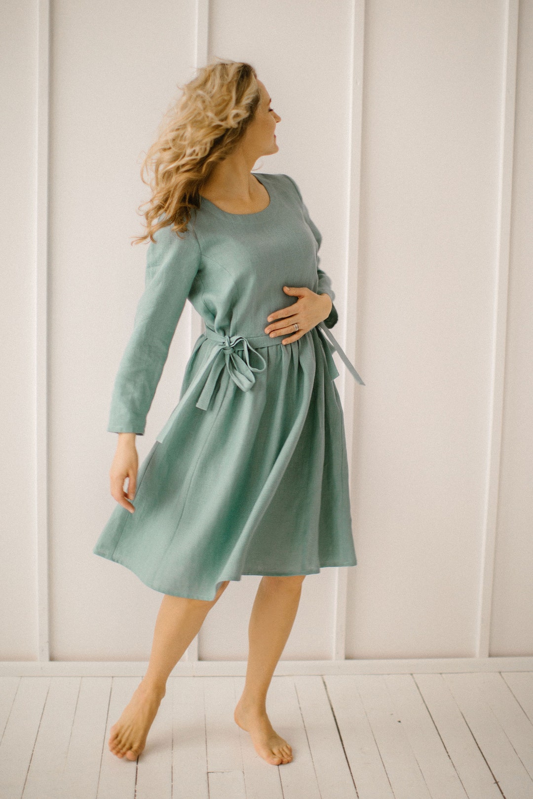 Green Bridesmaid Dress, Linen Dress, Modest Dress, Flax Dress, Simple ...