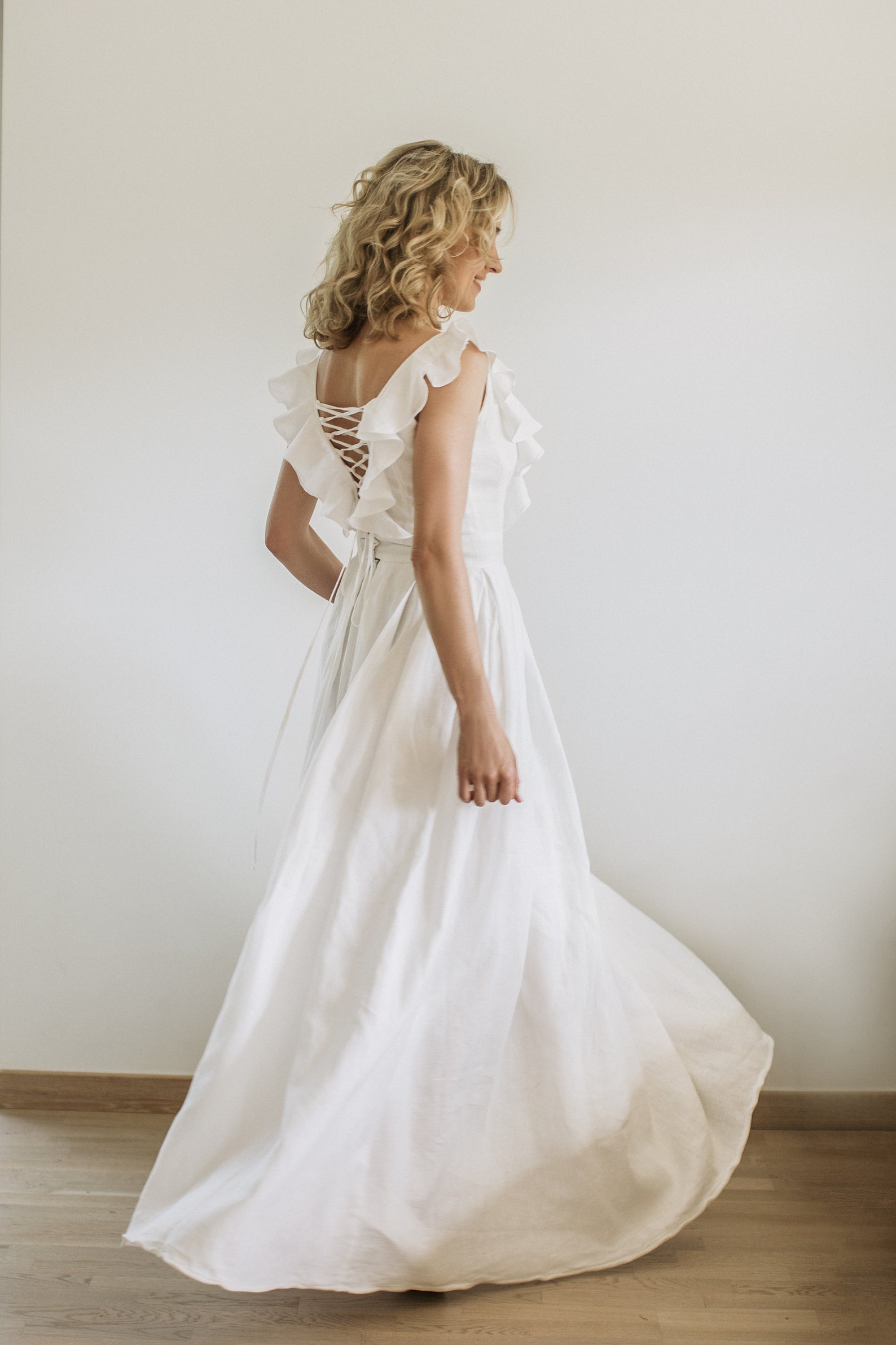 Ethereal A-line Goddess Wedding Dress: Rustic Forest Linen Gown for ...