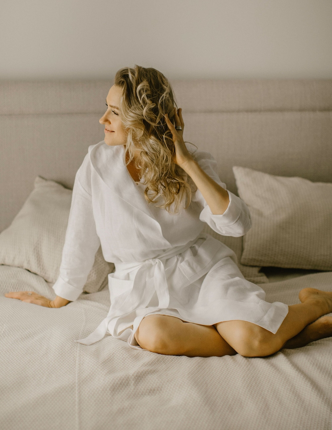 White Linen Robe, White Bathrobe, Bridal Linen Robe, Wedding Morning ...