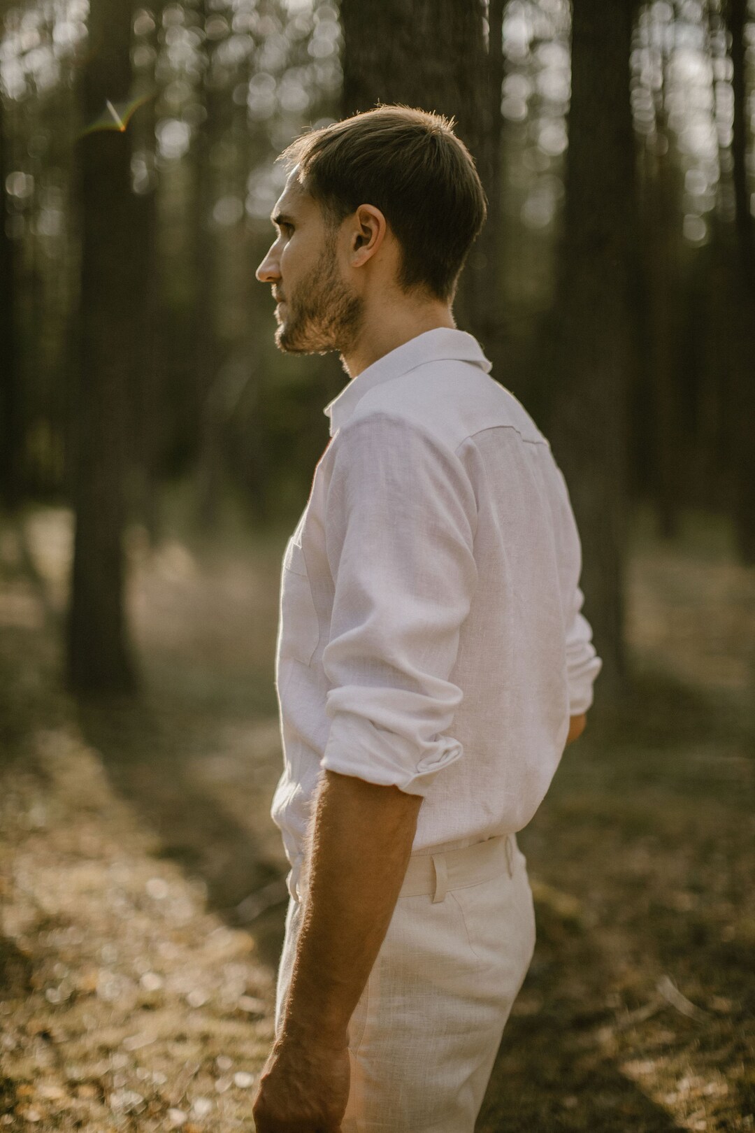 Men's Rustic Linen Shirt - Casual Minimalist Wedding Attire, Modest ...