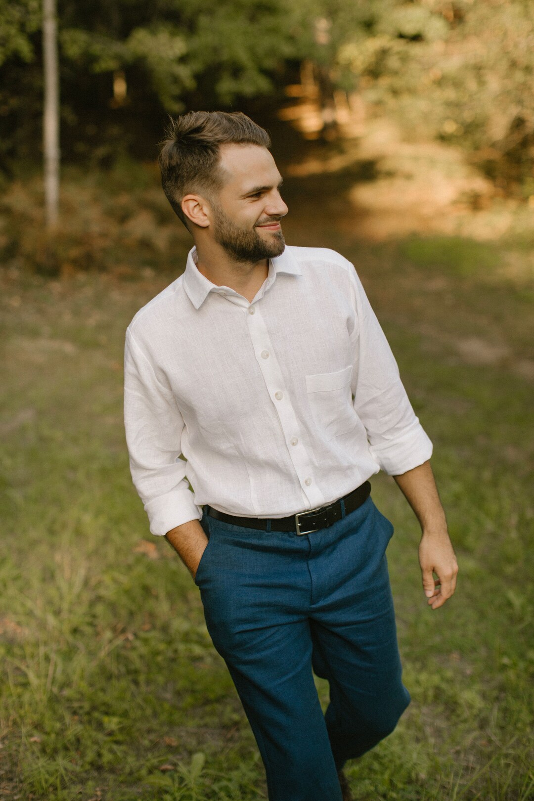 Men's Linen Two-piece Set: Breathable Casual Pants and Shirt Combo for ...