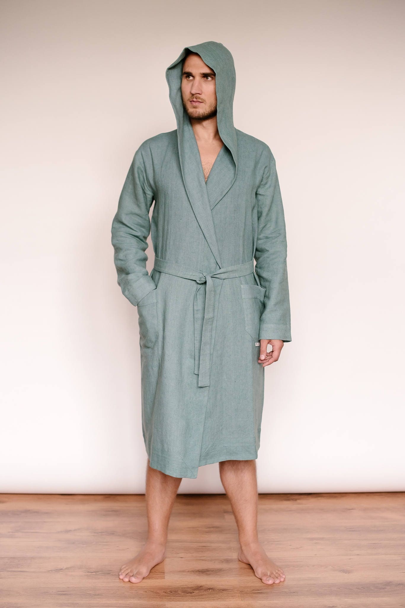 Linen Robe Linen Nightgown Linen Bathrobe Hooded Robe Mens - Etsy