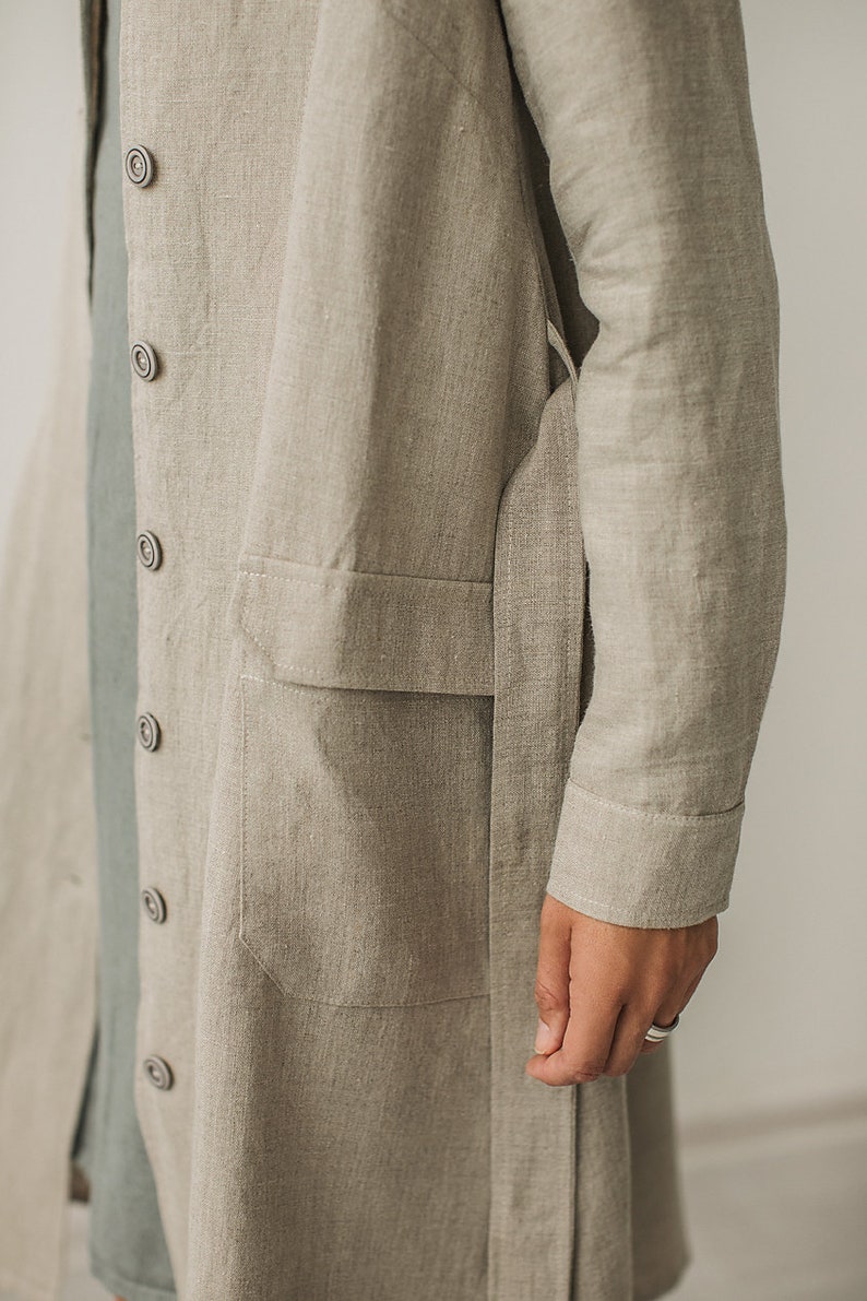 Linen Coat Linen Jacket Trench Coat Linen Clothing Long | Etsy