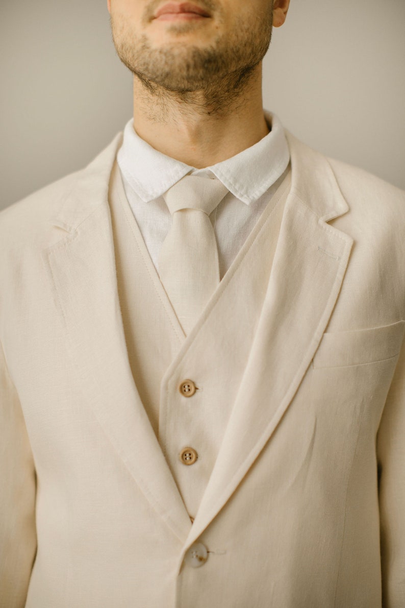 Men's 5-piece Linen Suit Ensemble: Elegant Rustic Wedding Attire for ...