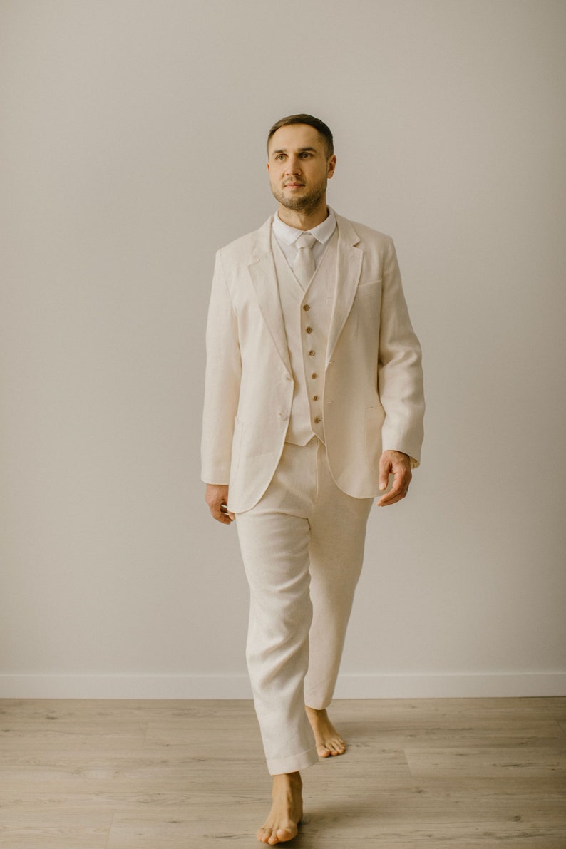 Men's 5-piece Linen Suit Ensemble: Elegant Rustic Wedding Attire for ...