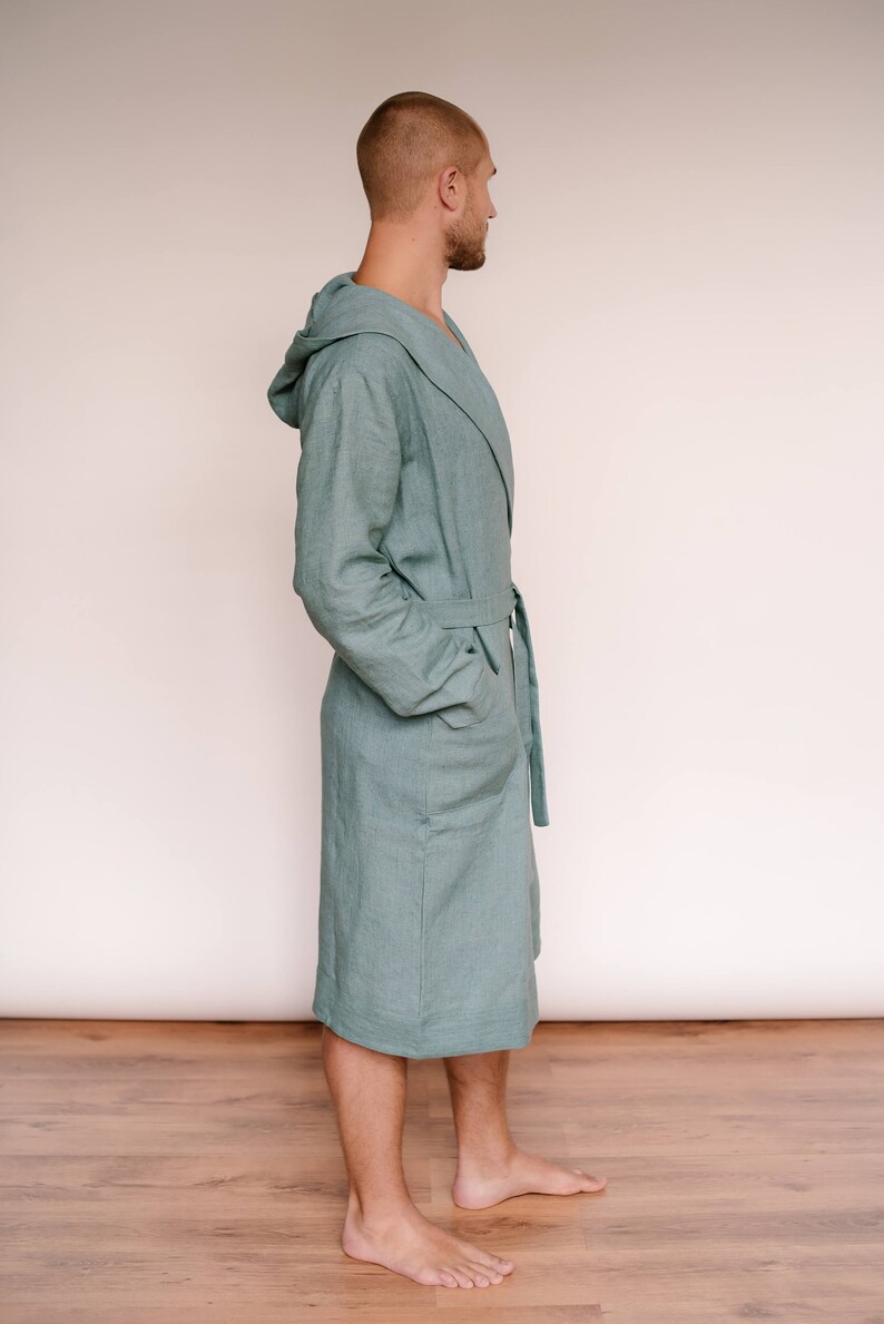 Linen Robe Linen Nightgown Linen Bathrobe Hooded Robe Mens | Etsy