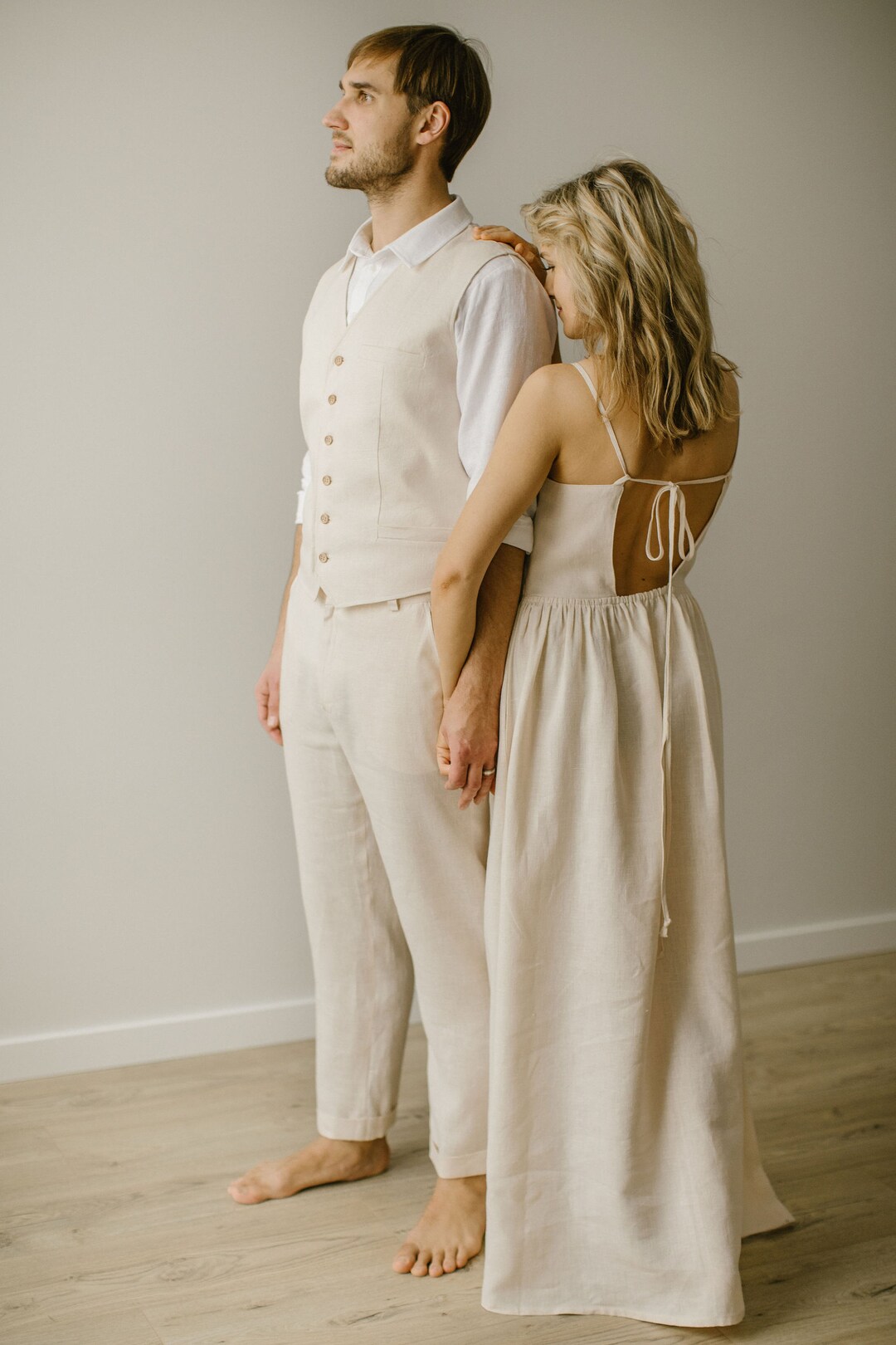 Linen Spaghetti Straps Wedding Dress, Flax Wedding Gown, Minimalist and ...