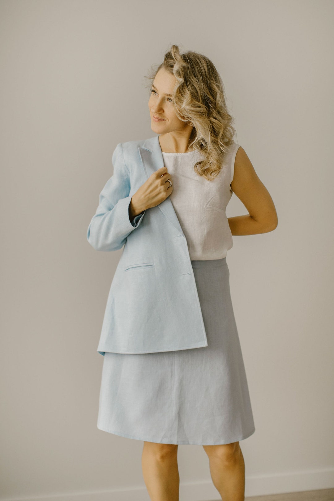 Linen Women's Suit Set of 3, Smart Casual Linen Ensemble, Bespoke ...