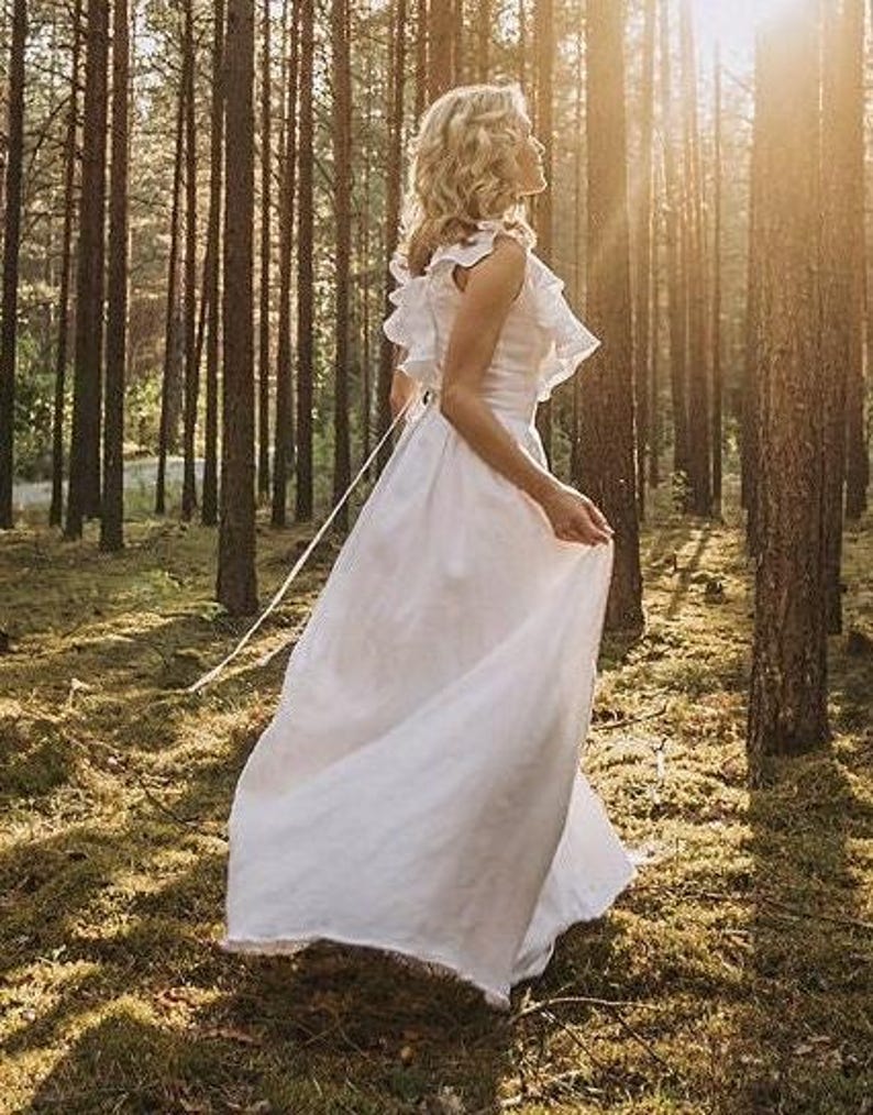 Ethereal A-line Goddess Wedding Dress: Rustic Forest Linen Gown for ...