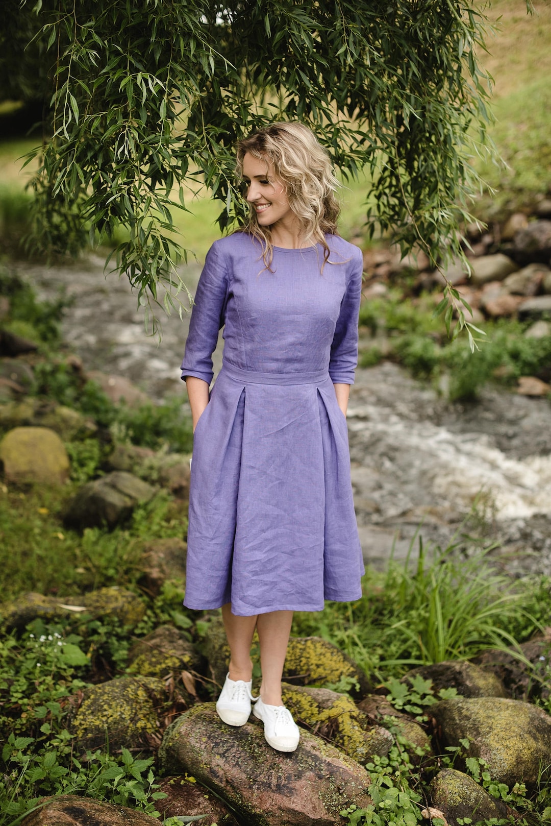 Linen Mother of the Bride Dress, Flax Dress, Lavender Dress, Vintage ...