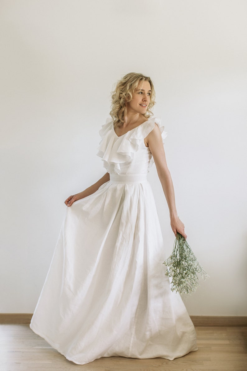 Ethereal A-line Goddess Wedding Dress: Rustic Forest Linen Gown for ...
