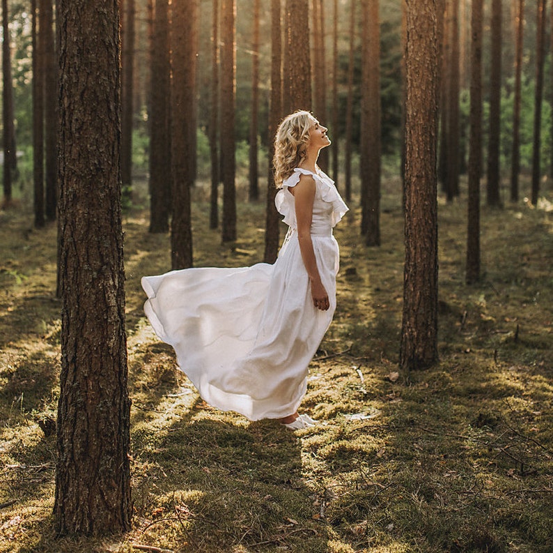 Ethereal A-line Goddess Wedding Dress: Rustic Forest Linen Gown for ...