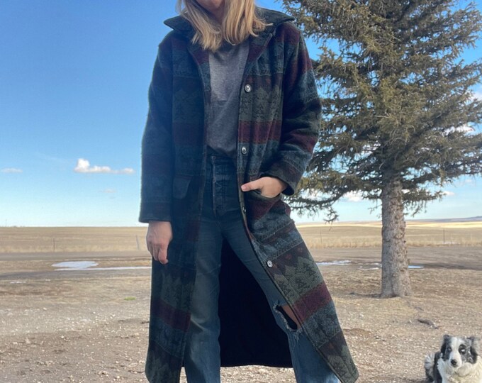 Vintage 90s Woolrich Aztec Wool Duster Blanket Hooded Blanket Coat - Etsy
