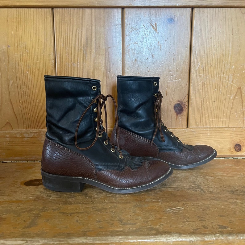 Vintage Brown & Black Two Tone Lace up Kiltie Roper Boots Mens - Etsy
