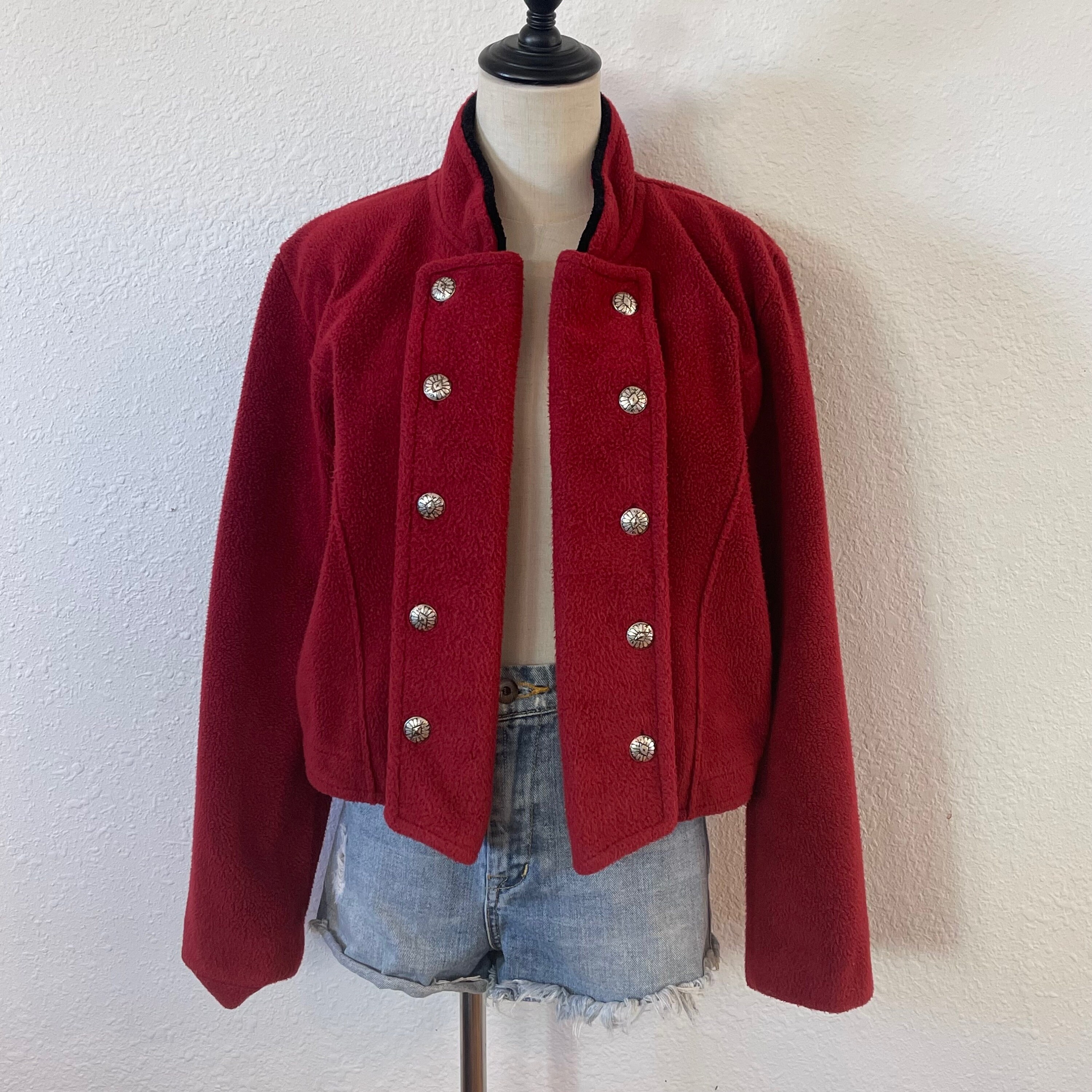Vintage Brick Red Cozy Double Breasted Weskit Jacket With Silver ...