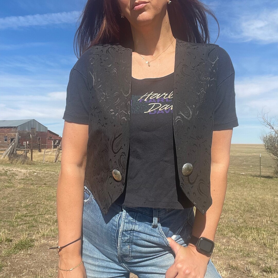 Vintage 70s Black Jacquard Western Weskit Vest With Conchos - Etsy
