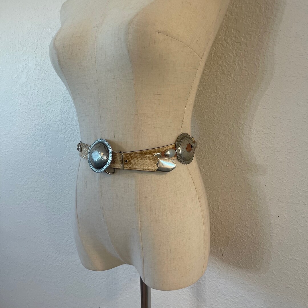 Vintage Western Camel Leather Belt With Snakeskin and Conchos - Etsy