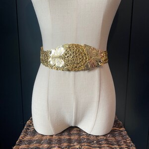 Vintage Metallic Gold Wide Braided Belt With Gold Double Butterfly ...