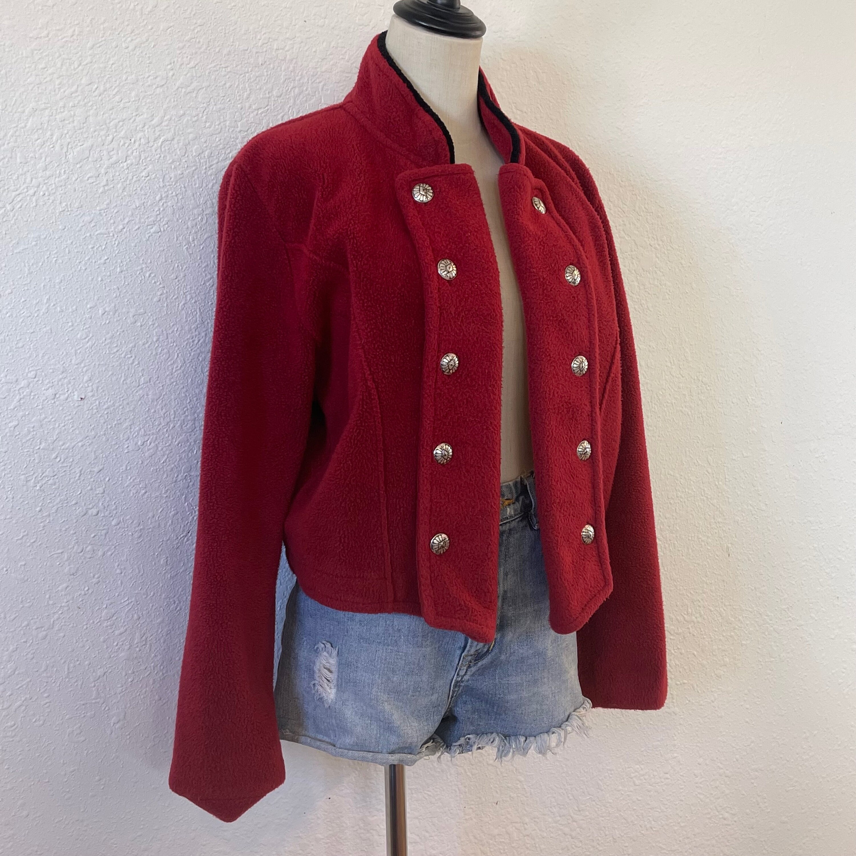 Vintage Brick Red Cozy Double Breasted Weskit Jacket With Silver ...