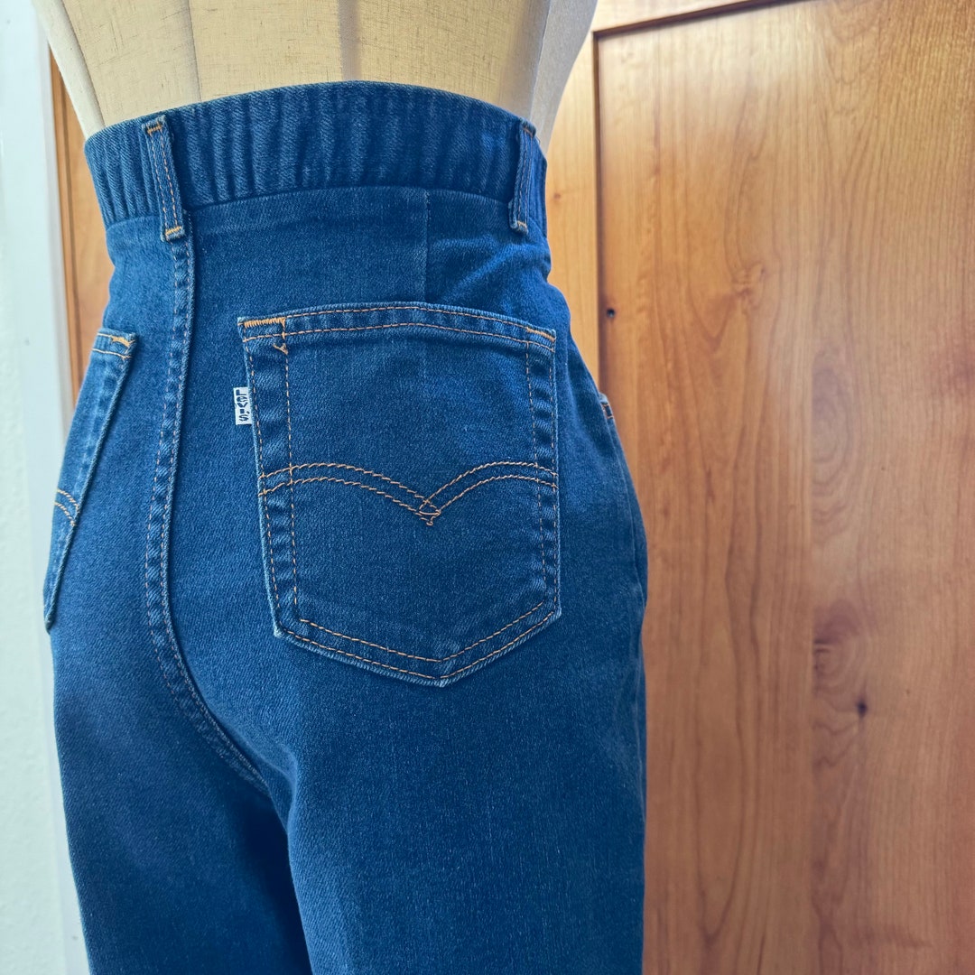 Vintage 70s Levis White Tab High Waist Dark Blue Elastic Back Jeans ...