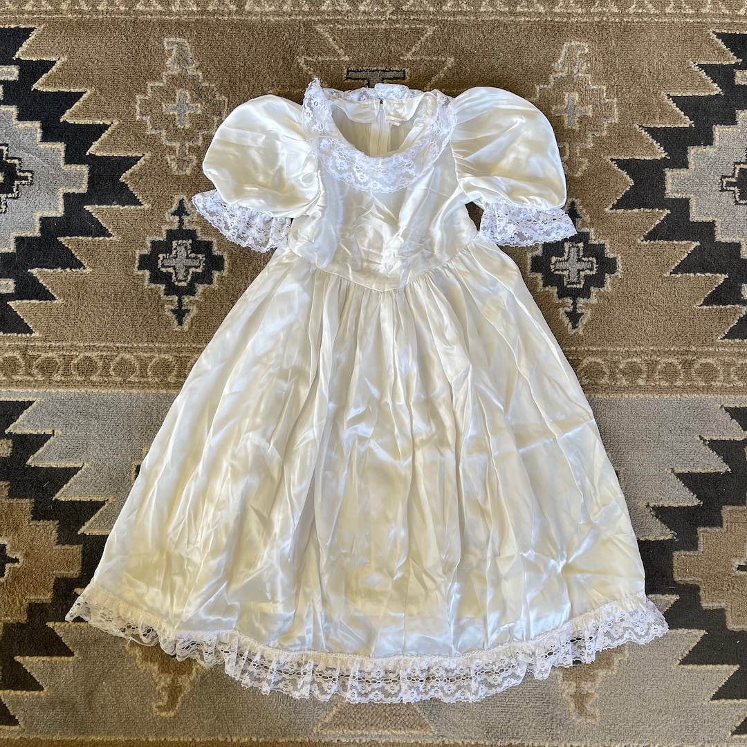 Vintage Little BB Girls Ivory Satin and Lace Puff Sleeve Dress - Etsy