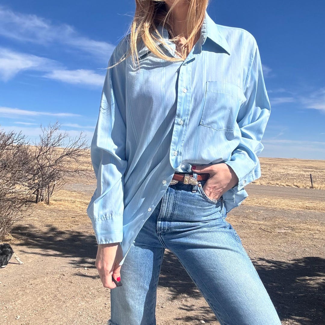 Vintage 50s Arrow Kent Collection Blue Spread Collared Shirt - Etsy