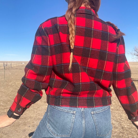 Vintage Pendleton Red Buffalo Plaid Bomber Style Wool… - Gem