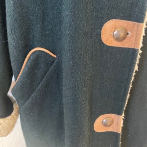 Vintage 90s Dark Green Hooded Long Coat With Sherpa Lining & Suede ...