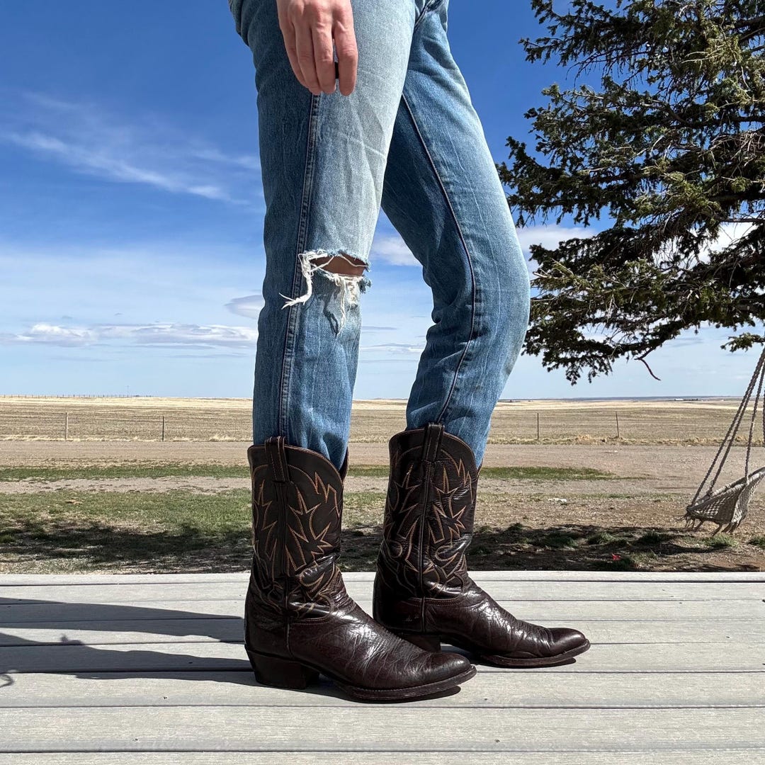 Vintage 70s Tony Lama Black Label Brown and Orange Cowboy Boots Men's ...