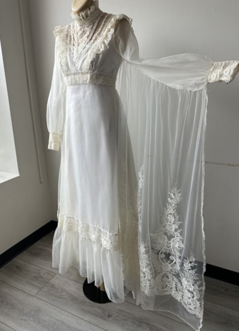 Vintage 70s Winged Wedding Dress, Repurposed Sequin Detail, Victorian ...