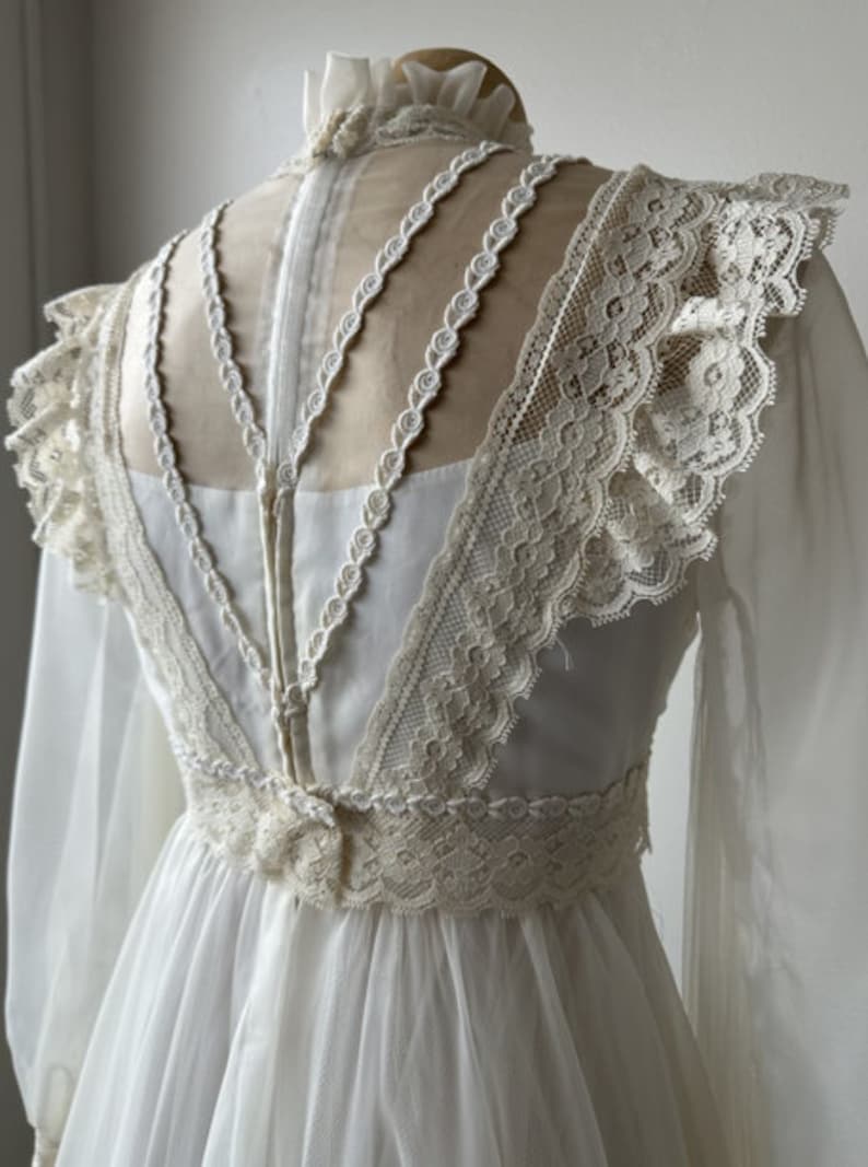 Vintage 70s Winged Wedding Dress, Repurposed Sequin Detail, Victorian ...