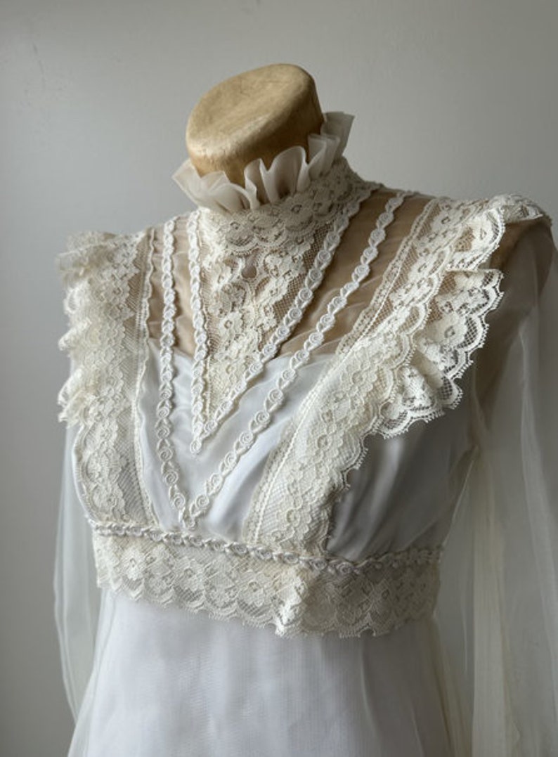 Vintage 70s Winged Wedding Dress, Repurposed Sequin Detail, Victorian ...
