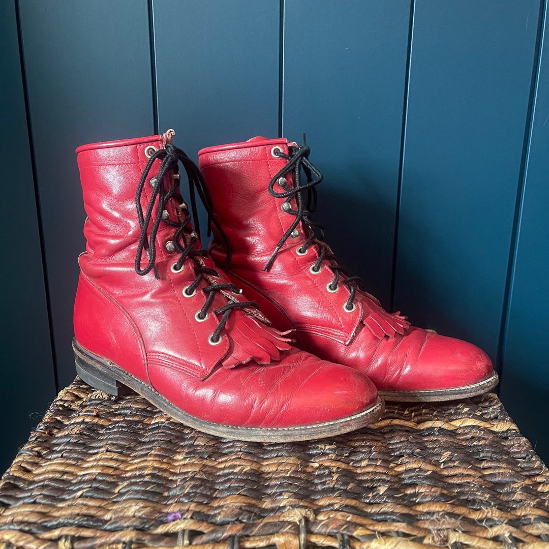 Vintage Western Red Lace up Ropers With Kilties Womens Size 7B - Etsy